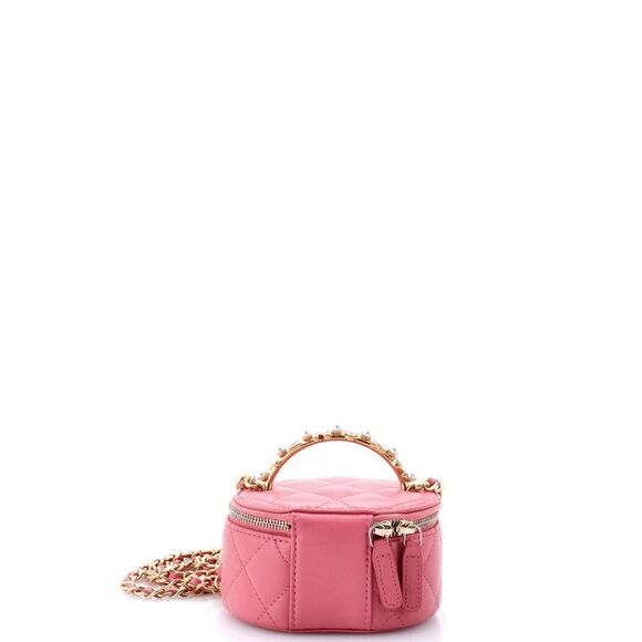 CHANEL | Bags | Chanel Pearl Logo Top Handle Round Vanity Case With ...